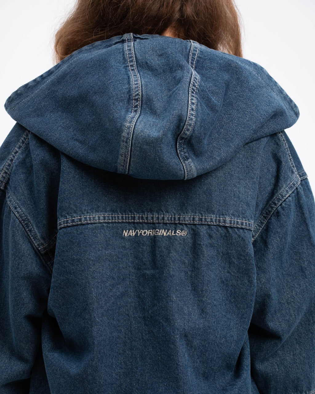 DARK BLUE HOODED DENIM JACKET – Navy